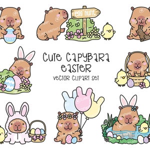 Premium Vector Clipart Kawaii Easter Capybaras Cute Easter Capybara ...