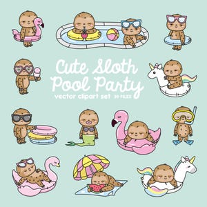 Premium Vector Clipart - Kawaii Sloth - Cute Sloth Pool Party Clipart ...