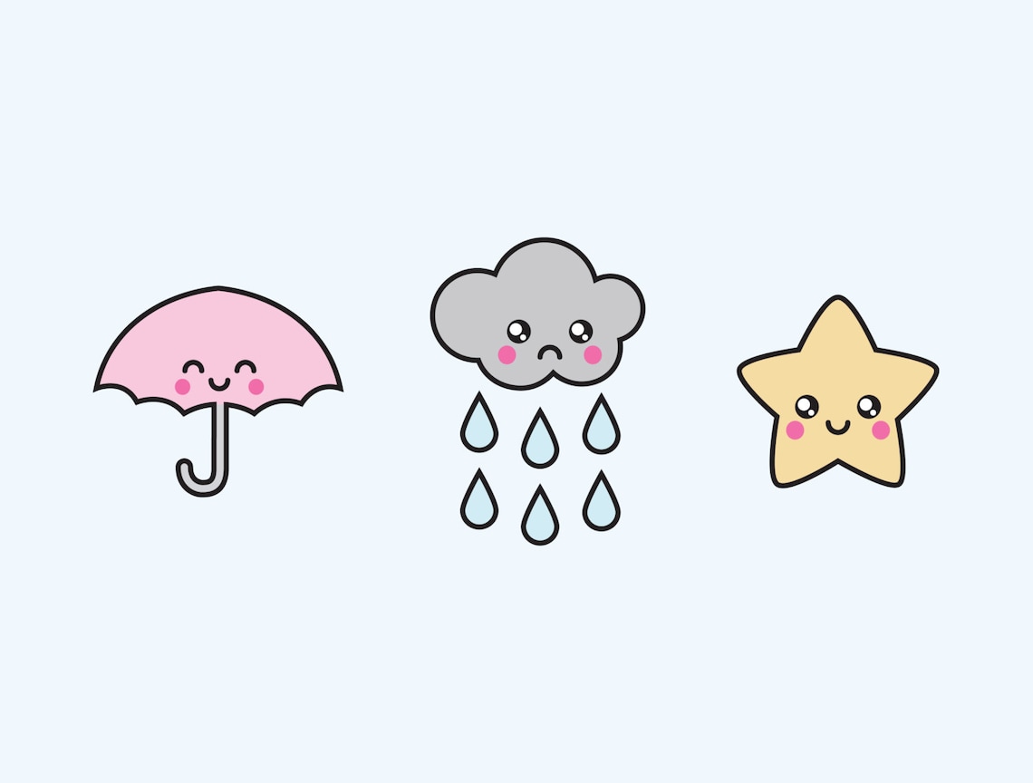 Premium Vector Clipart Kawaii Weather Clipart Kawaii | Etsy