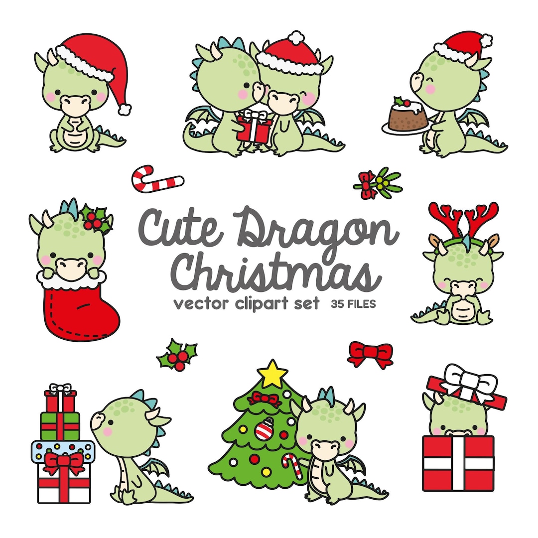 Premium Vector Clipart - Kawaii Christmas Dragons - Cute Christmas ...