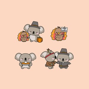 Premium Vector Clipart - Kawaii Thankgiving Koalas - Cute Thangiving ...