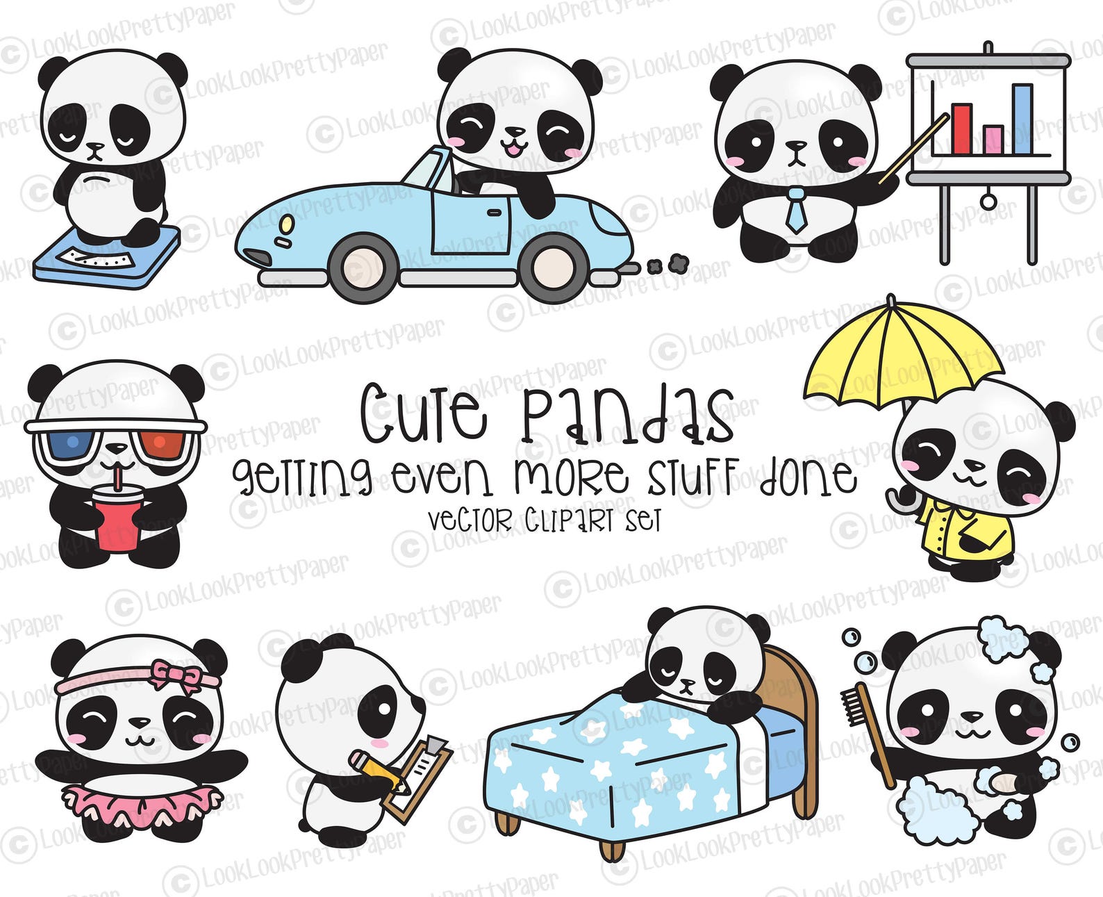 Premium Vector Clipart Kawaii Panda Cute Panda Planning - Etsy Australia