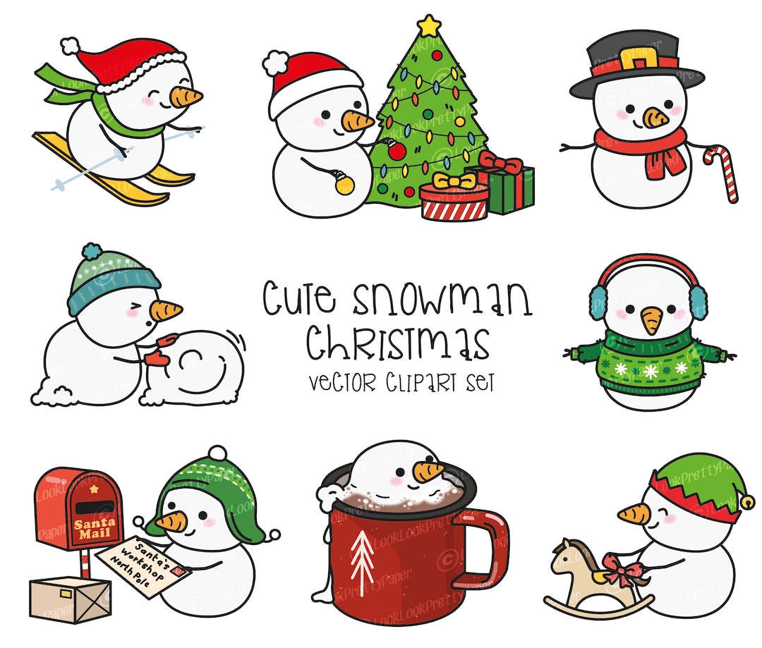 Premium Vector Clipart Kawaii Snowman Cute Christmas Snowmen Clipart ...