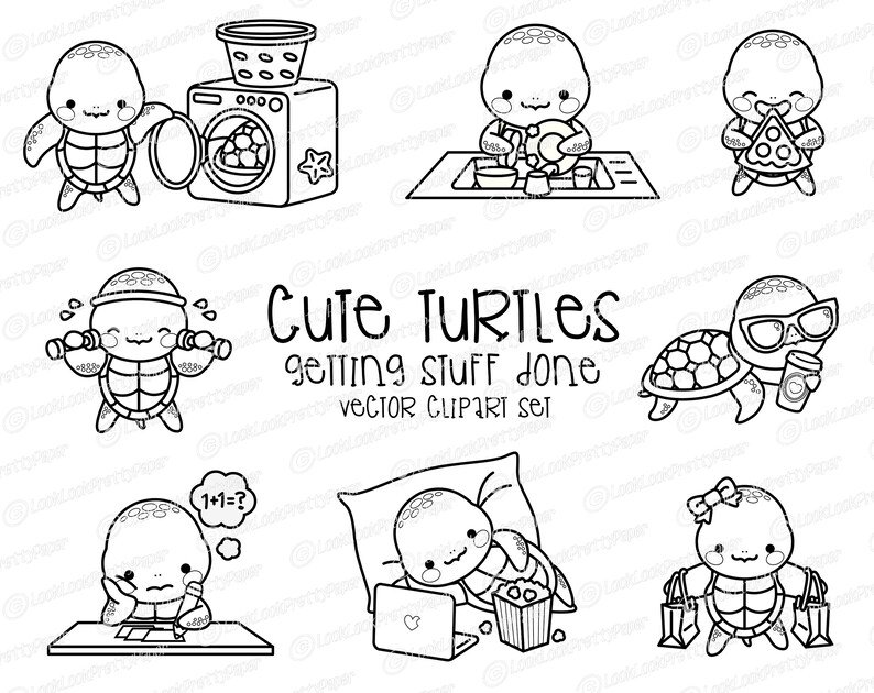 Premium Vector Clipart Kawaii Turtle Cute Sea Turtle | Etsy