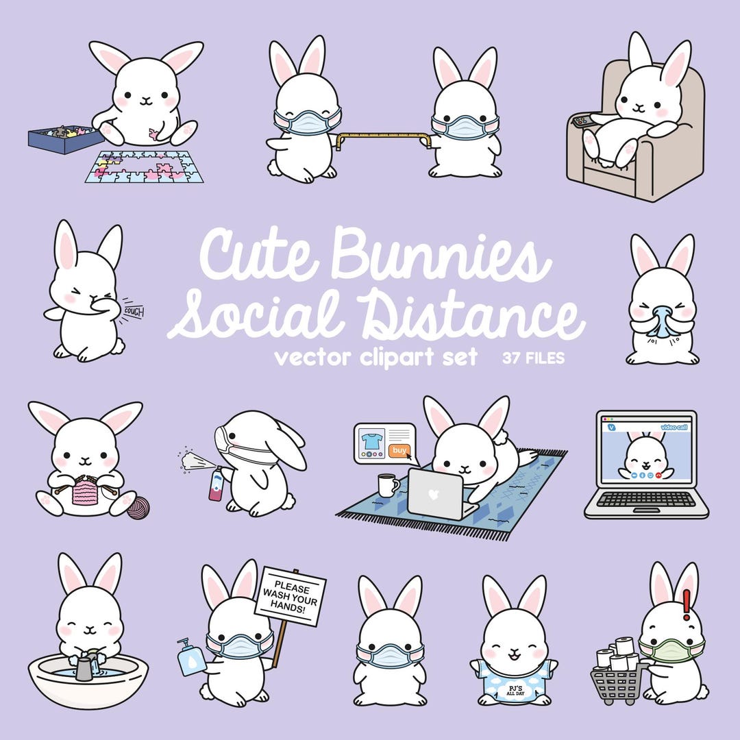 Premium Vector Clipart - Kawaii Bunny - Cute Bunny Social Distancing ...