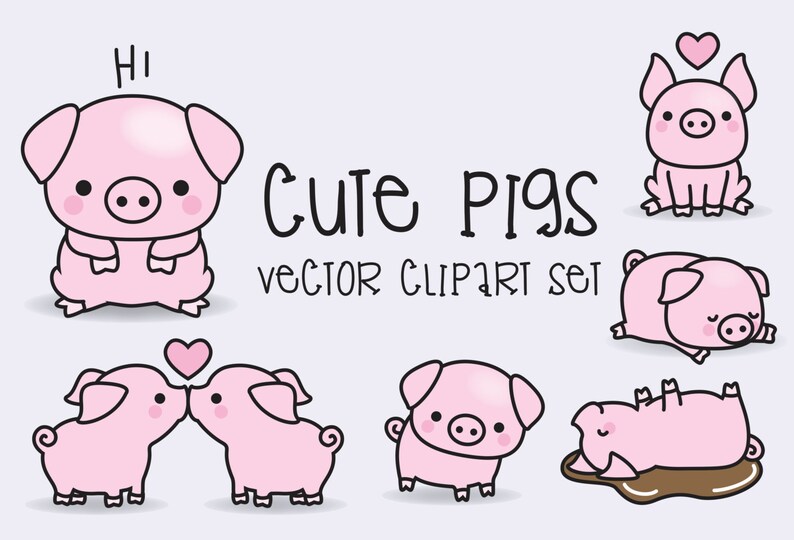 Premium Vector Clipart Kawaii Pigs Cute Pigs Clipart Set - Etsy