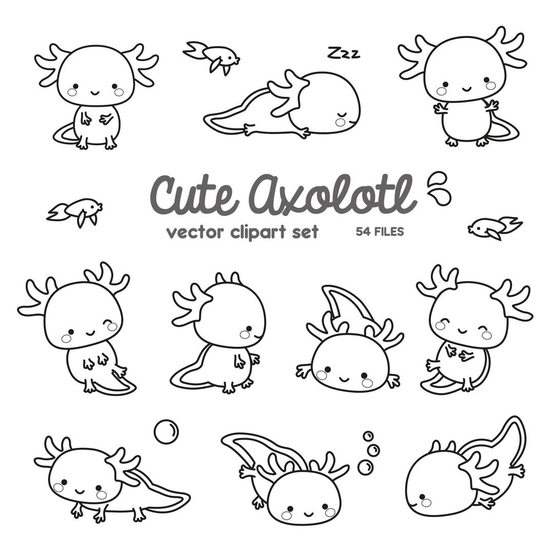 Premium Vector Clipart - Kawaii Axolotl Outlines - Cute Axolotl ...