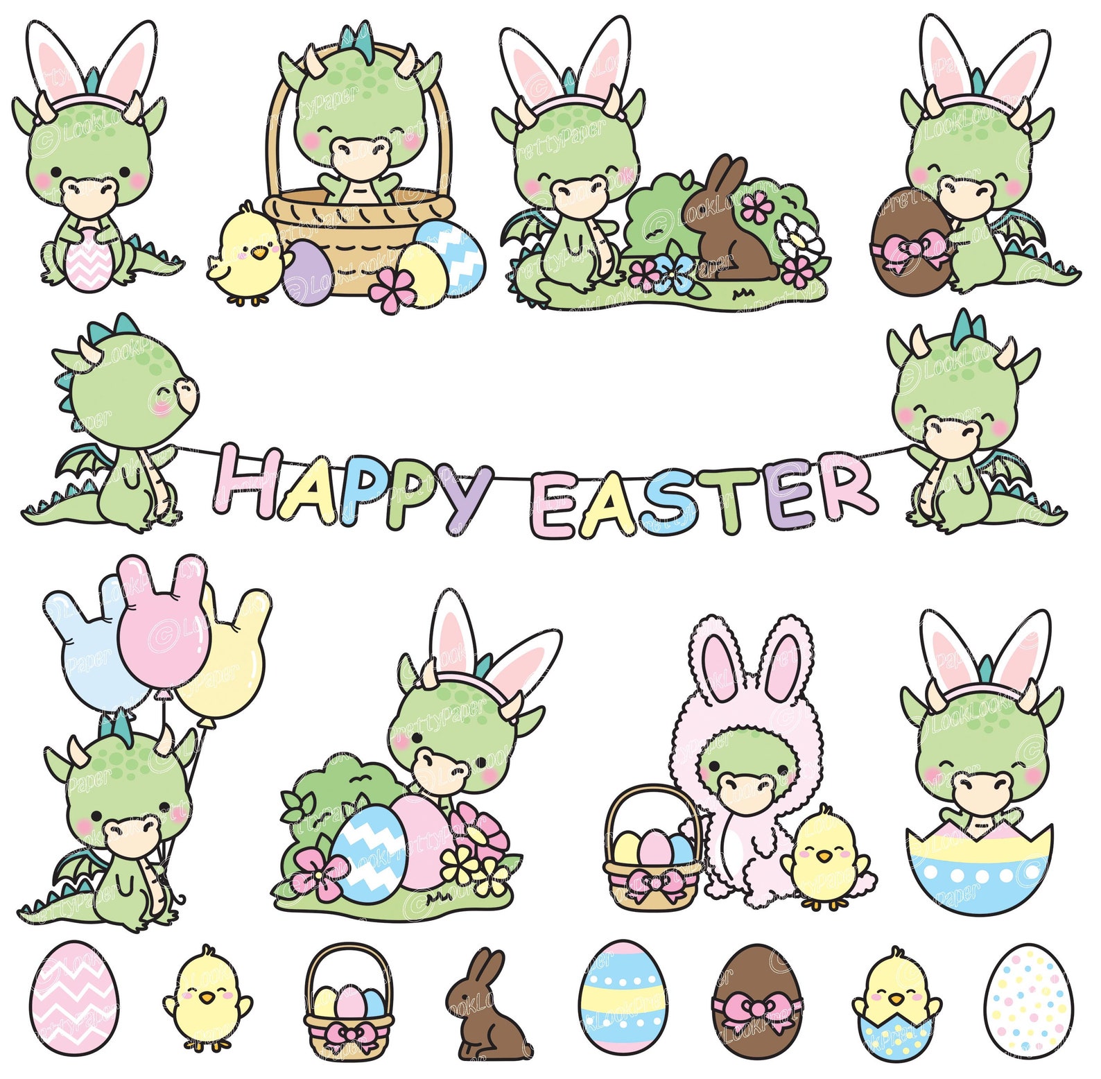 Premium Vector Clipart - Kawaii Easter Dragons - Cute Easter Dragon ...