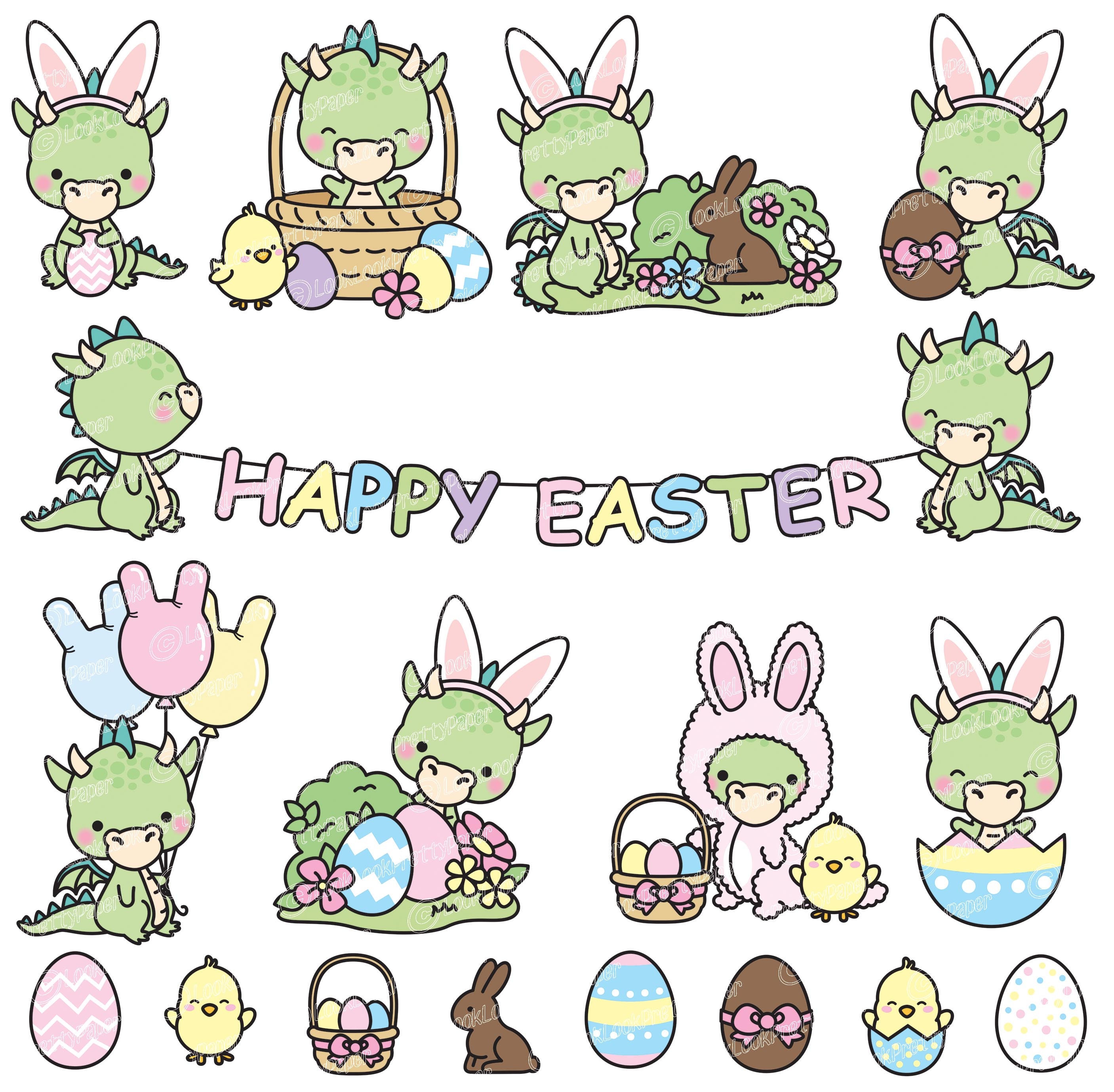 Premium Vector Clipart Kawaii Easter Dragons Cute Easter | Etsy