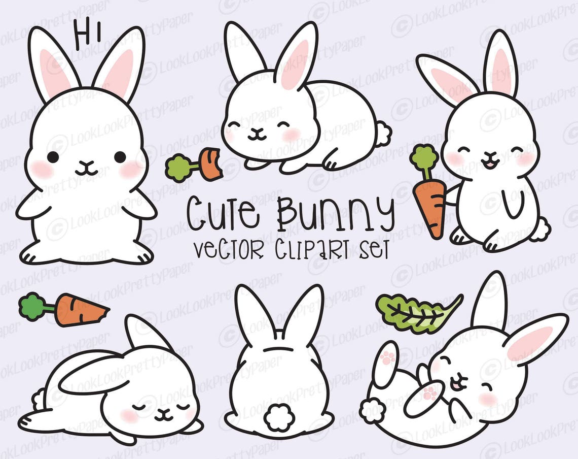 Premium Vector Clipart Kawaii Bunny Cute Bunny Clipart Set - Etsy