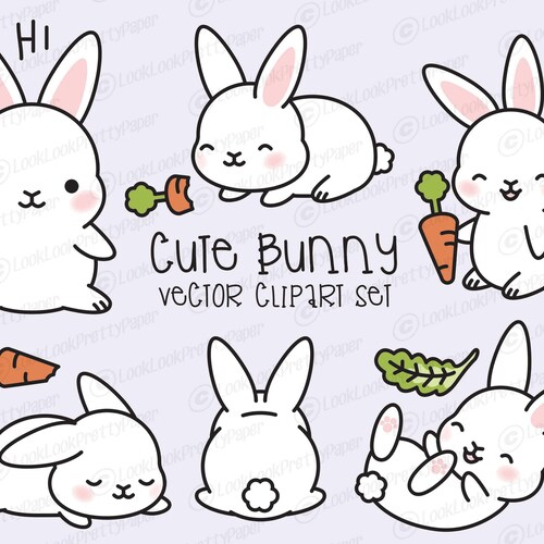 Premium Vector Clipart Kawaii Bunny Cute Bunny Clipart Set - Etsy