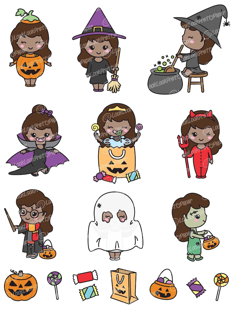 Premium Vector Clipart Kawaii Halloween Girl Cute Me - Etsy