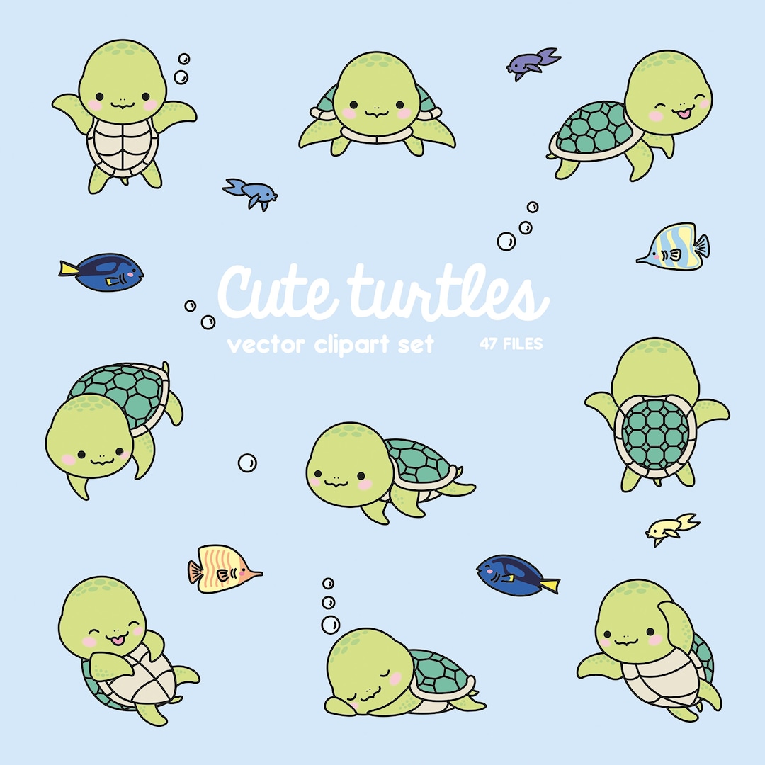 Premium Vector Clipart - Kawaii Turtle - Cute Turtle Clipart Set - Sea ...
