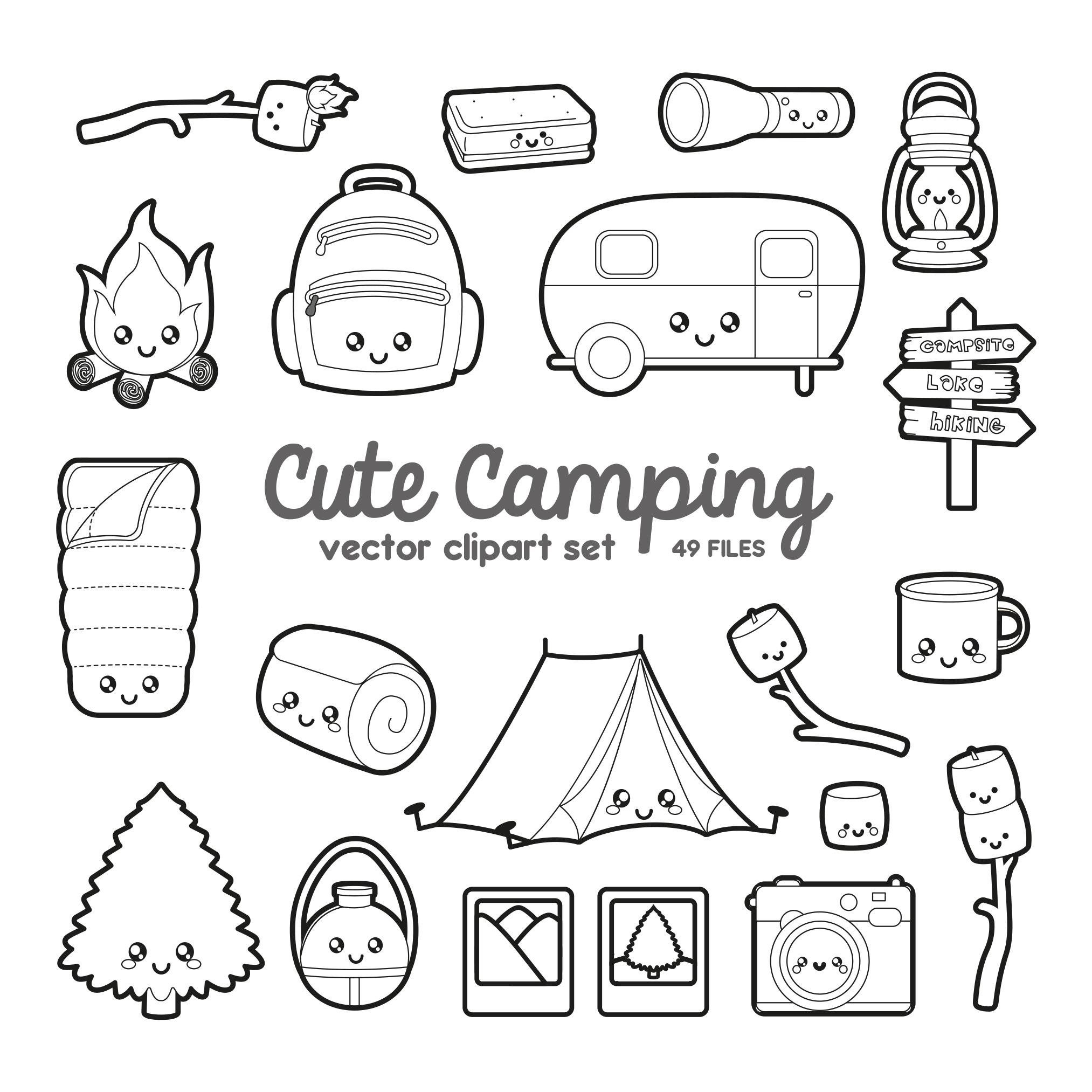 Premium Vector Clipart - Kawaii Camping Clipart - Kawaii Camping Clip ...