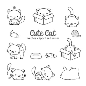 Premium Vector Clipart - Kawaii Cat Outlines - Cute Cat Outlines ...