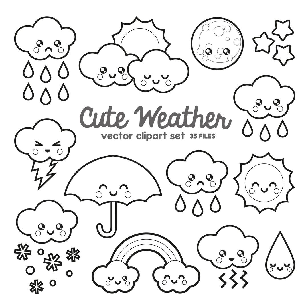 Premium Vector Clipart - Kawaii Weather Clipart - Kawaii Weather Clip ...