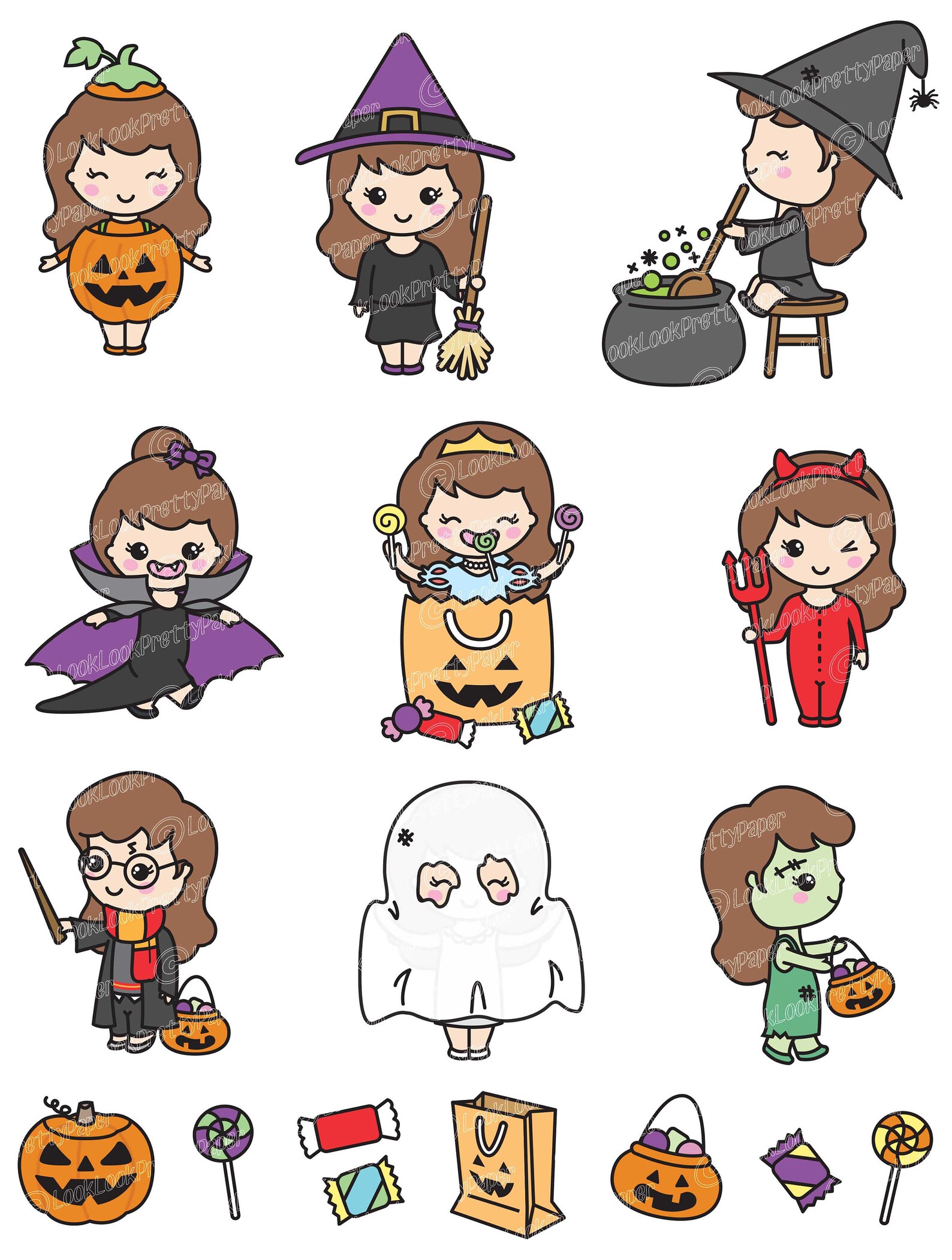 Premium Vector Clipart - Kawaii Halloween Girl - Cute Me Halloween ...