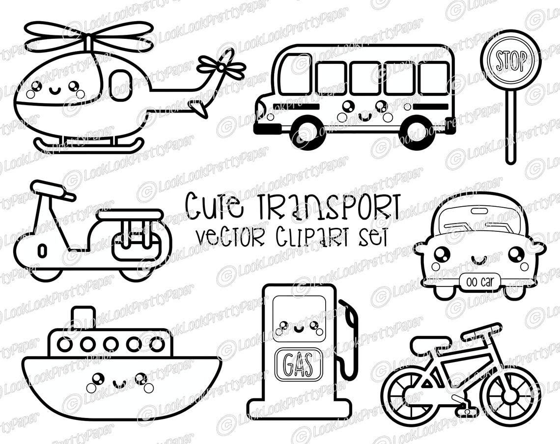 Premium Vector Clipart Kawaii Transport Clipart Kawaii - Etsy