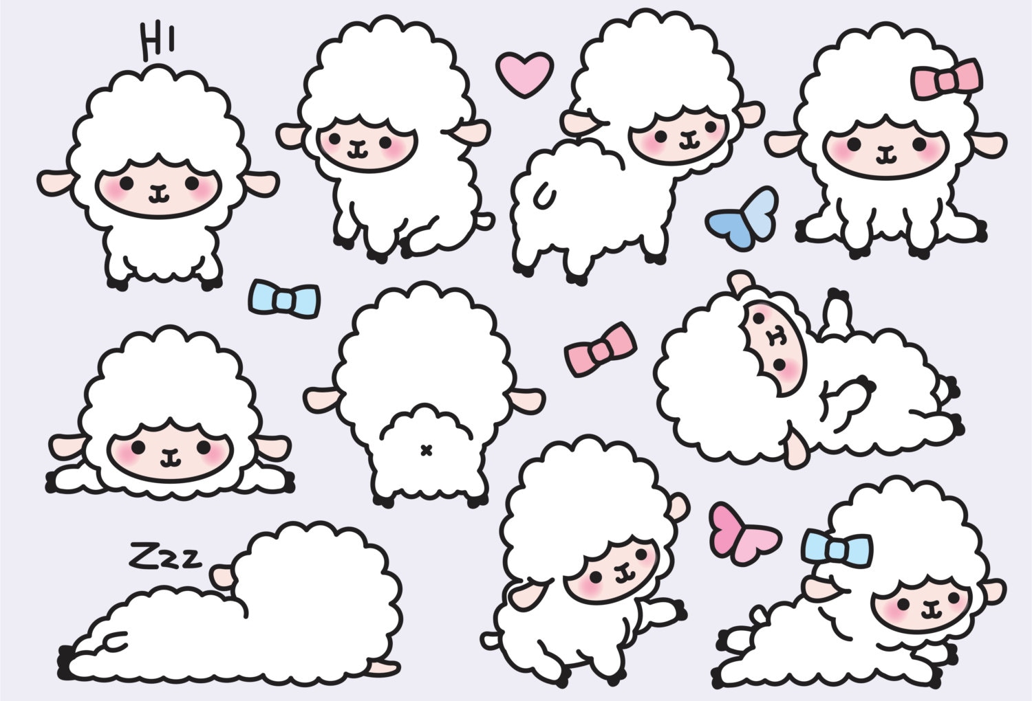 Premium Vector Clipart Kawaii Lambs Cute Lamb Clipart Set | Etsy