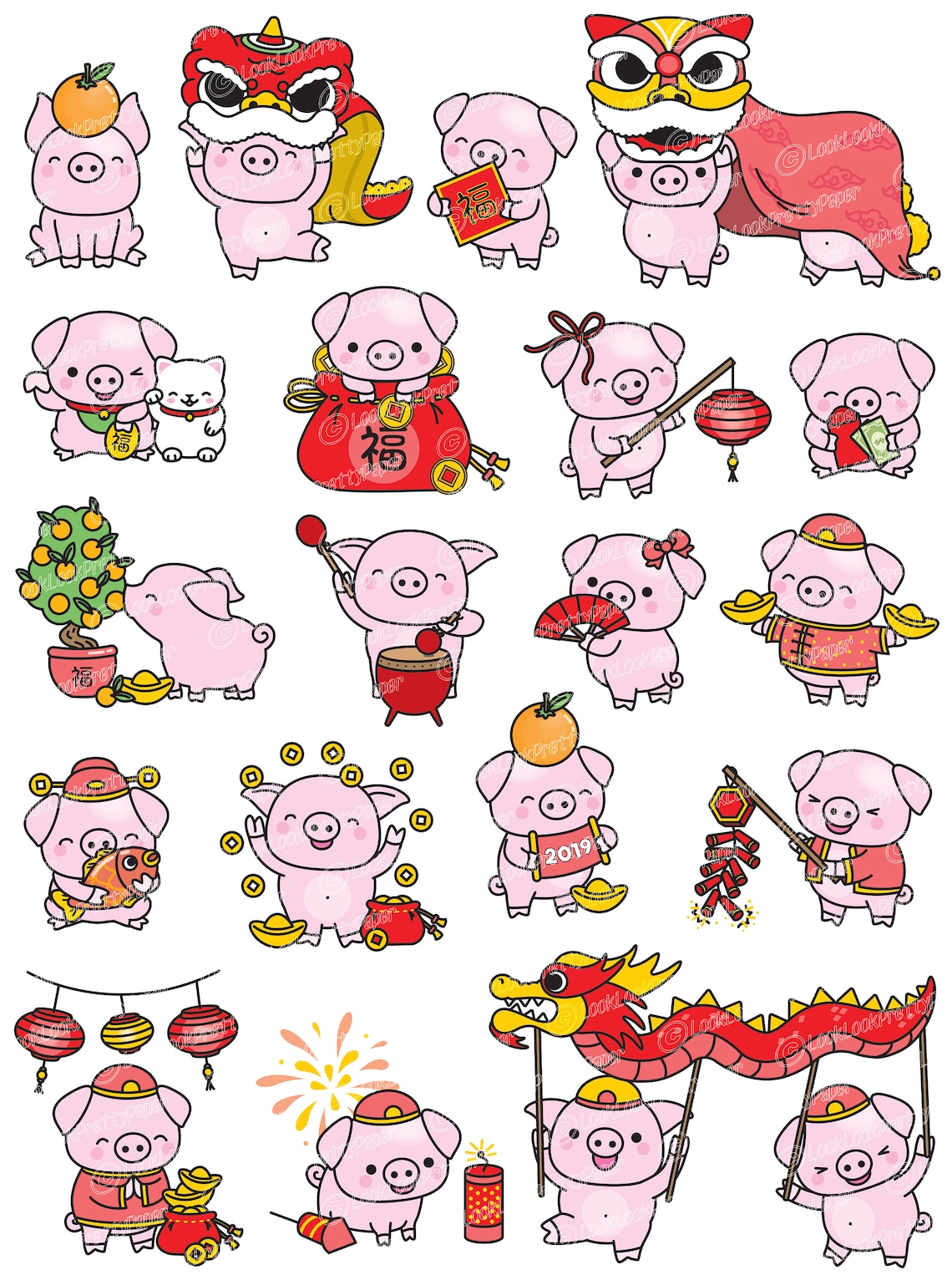 Premium Vector Clipart Kawaii Chinese New Year Cute Year - Etsy