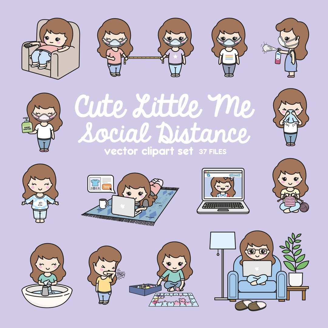 Premium Vector Clipart Kawaii Girl Cute Little Me Social Distancing ...