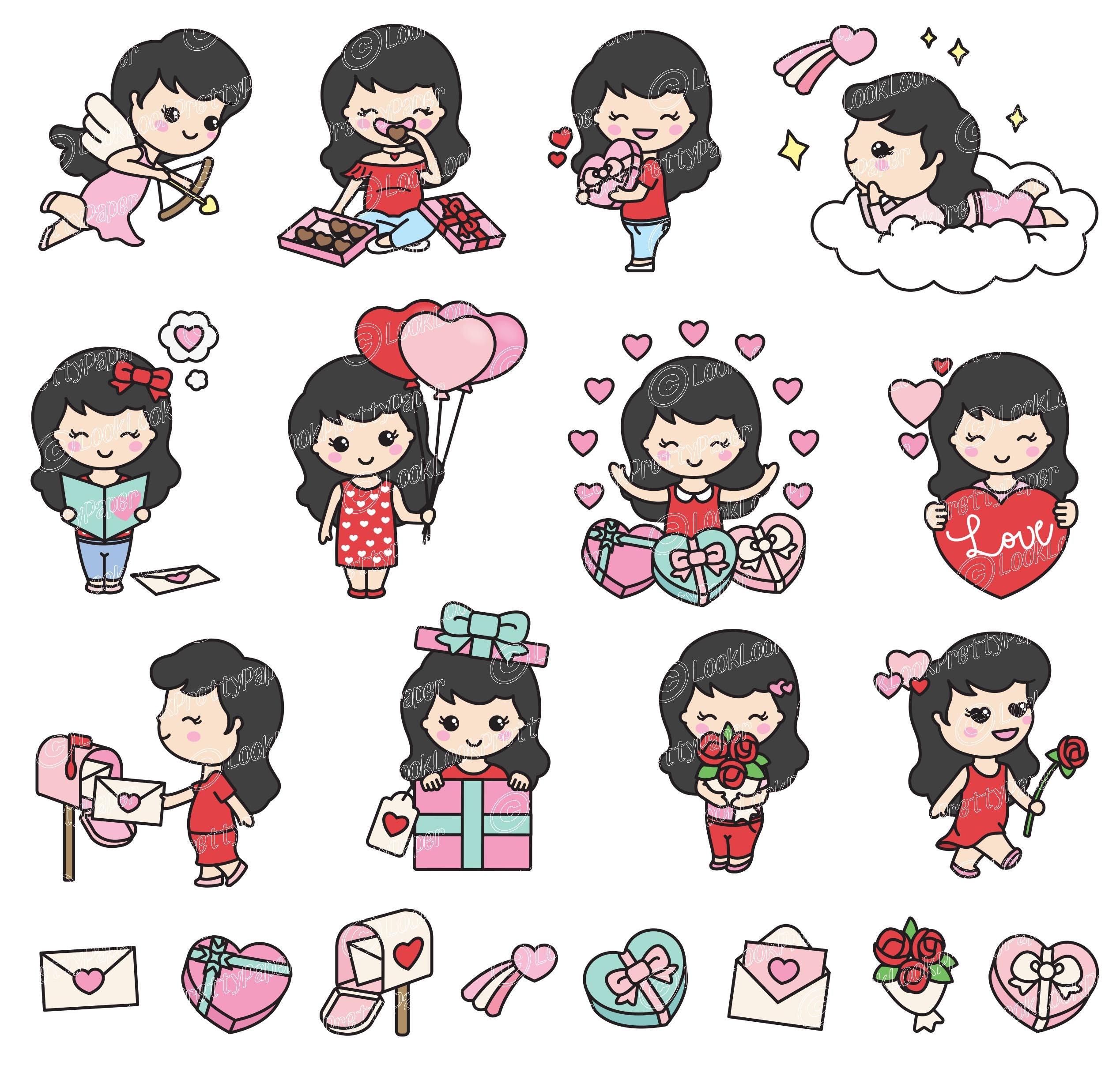 Premium Vector Clipart Kawaii Valentines Day Cute Me | Etsy