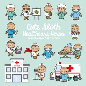 Premium Vector Clipart - Kawaii Sloth - Cute Sloths Healthcare Heros ...