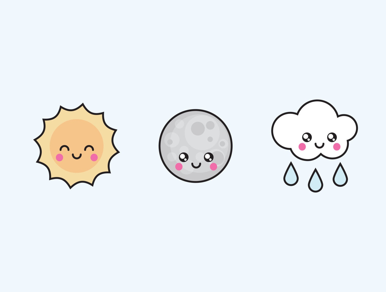 Premium Vector Clipart Kawaii Weather Clipart Kawaii - Etsy