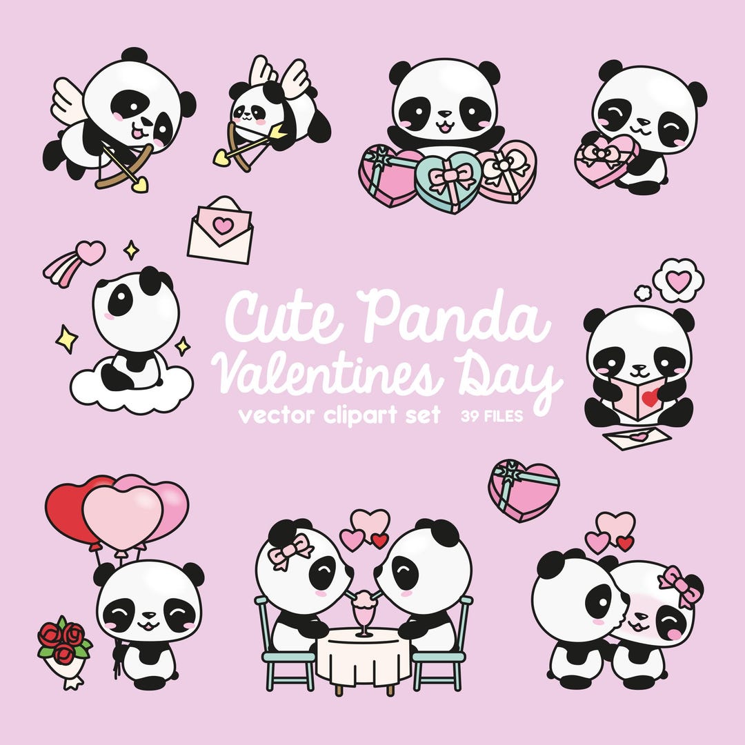 Premium Vector Clipart - Kawaii Valentines Day Pandas - Valentines Day ...