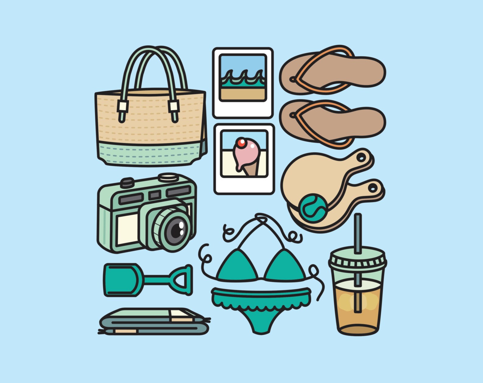 Premium Vector Clipart - Cute Beach Clipart - Kawaii Beach Day Clip Art ...