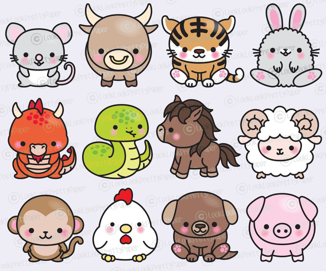 Premium Vector Clipart Kawaii Chinese Zodiac Clipart | Etsy