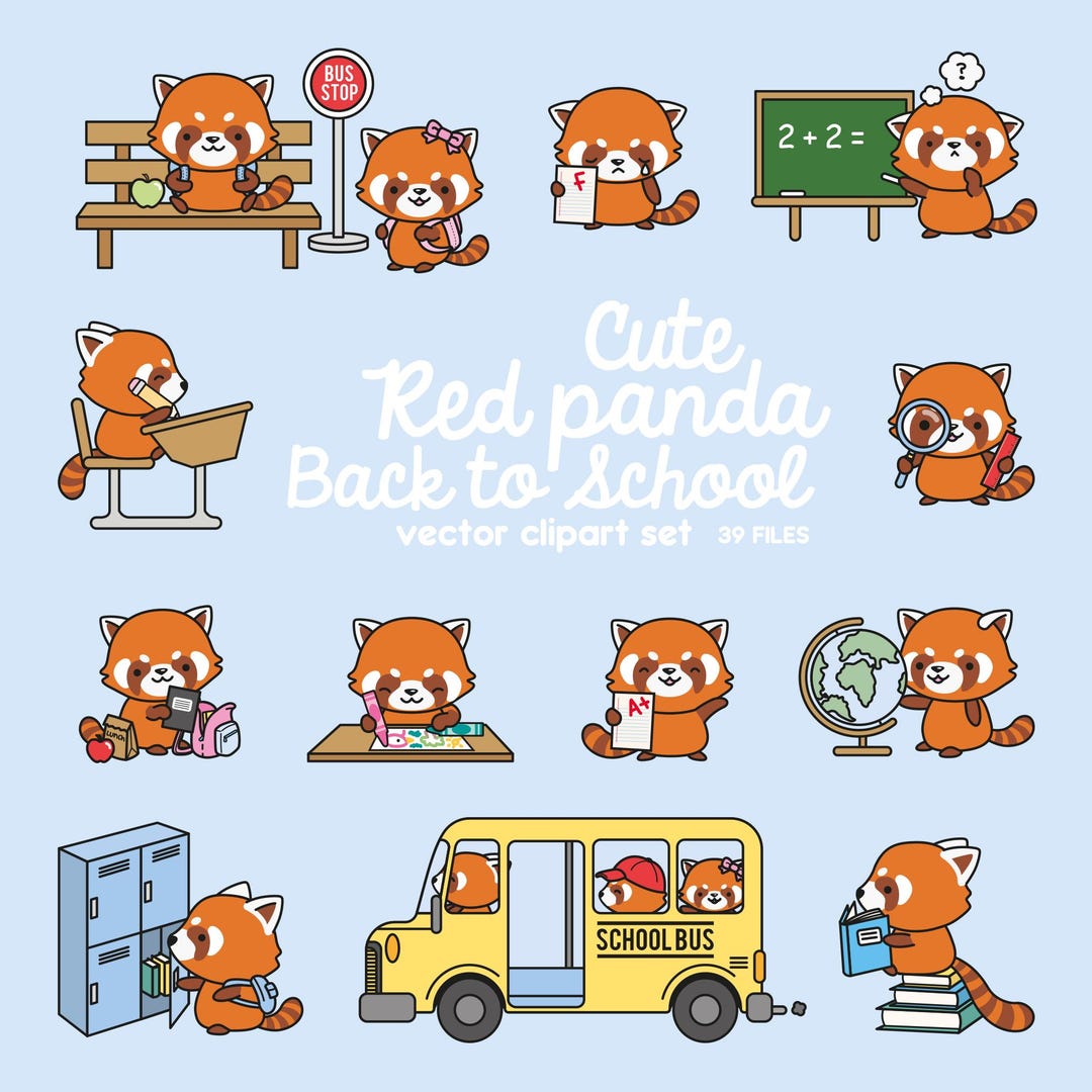 Premium Vector Clipart - Kawaii Red Panda - Cute Red Panda Back to ...