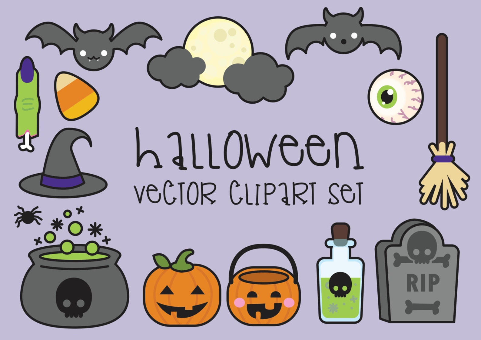 Premium Vector Clipart Halloween Clipart Spooky Halloween | Etsy