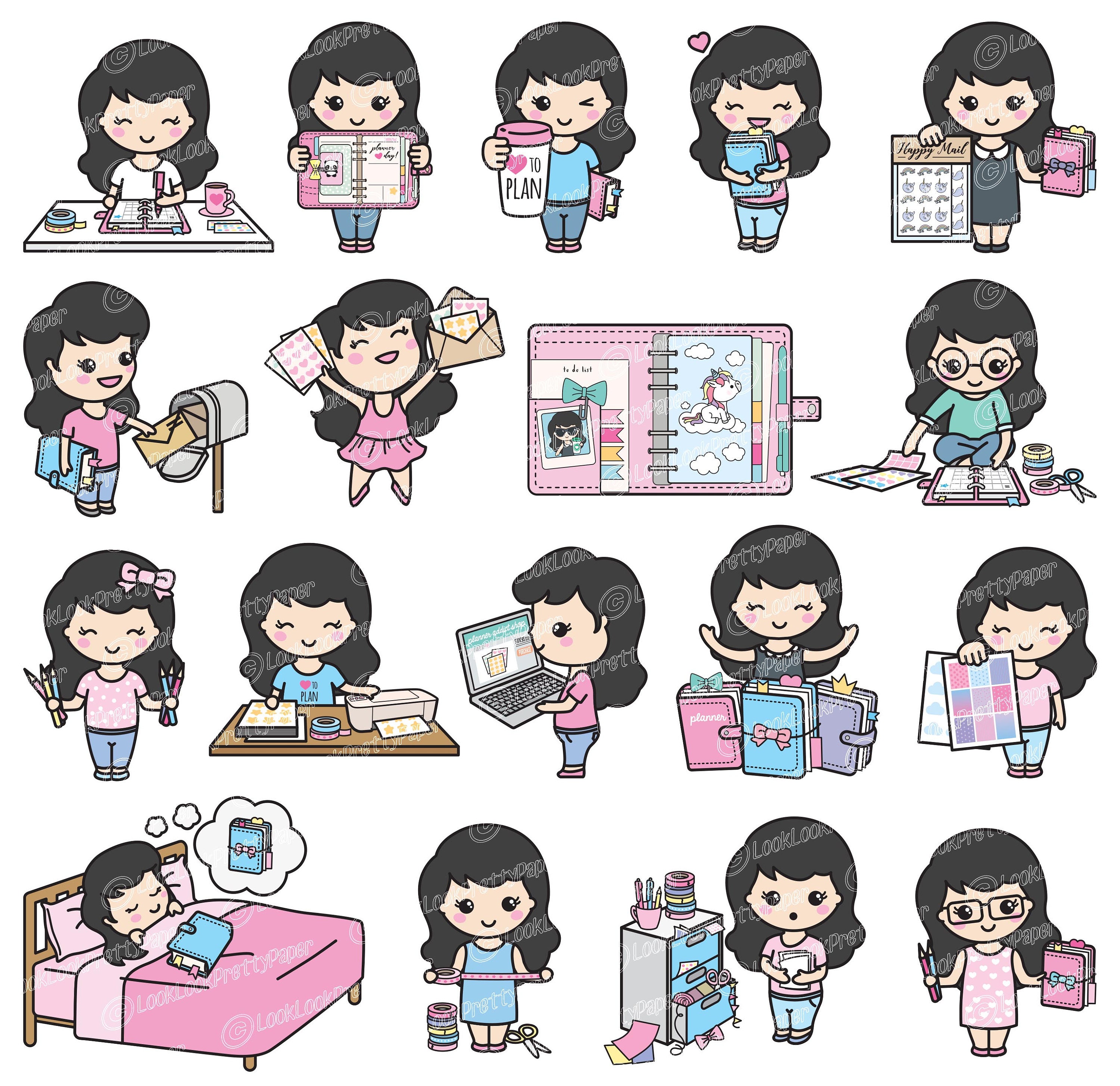 Premium Vector Clipart Kawaii Girl Cute Girl Planner - Etsy Canada