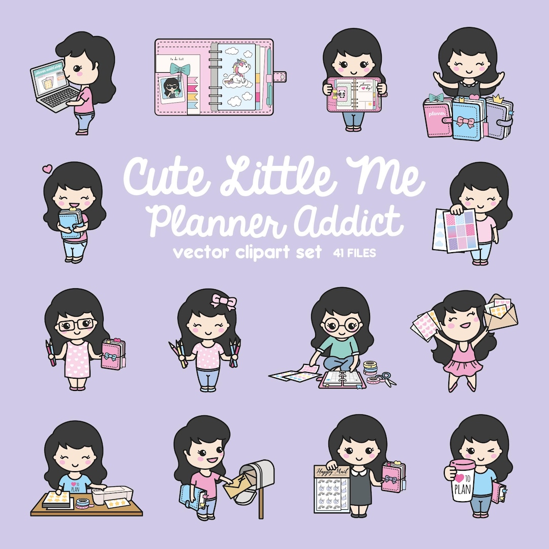 Premium Vector Clipart - Kawaii Girl - Cute Girl Planner Addict Clipart ...