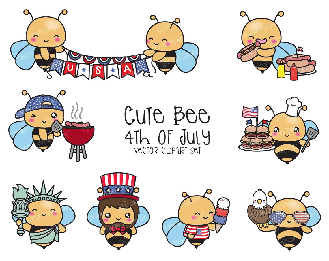 Premium Vector Clipart Kawaii Bee Cute Bee Clipart 4th - Etsy
