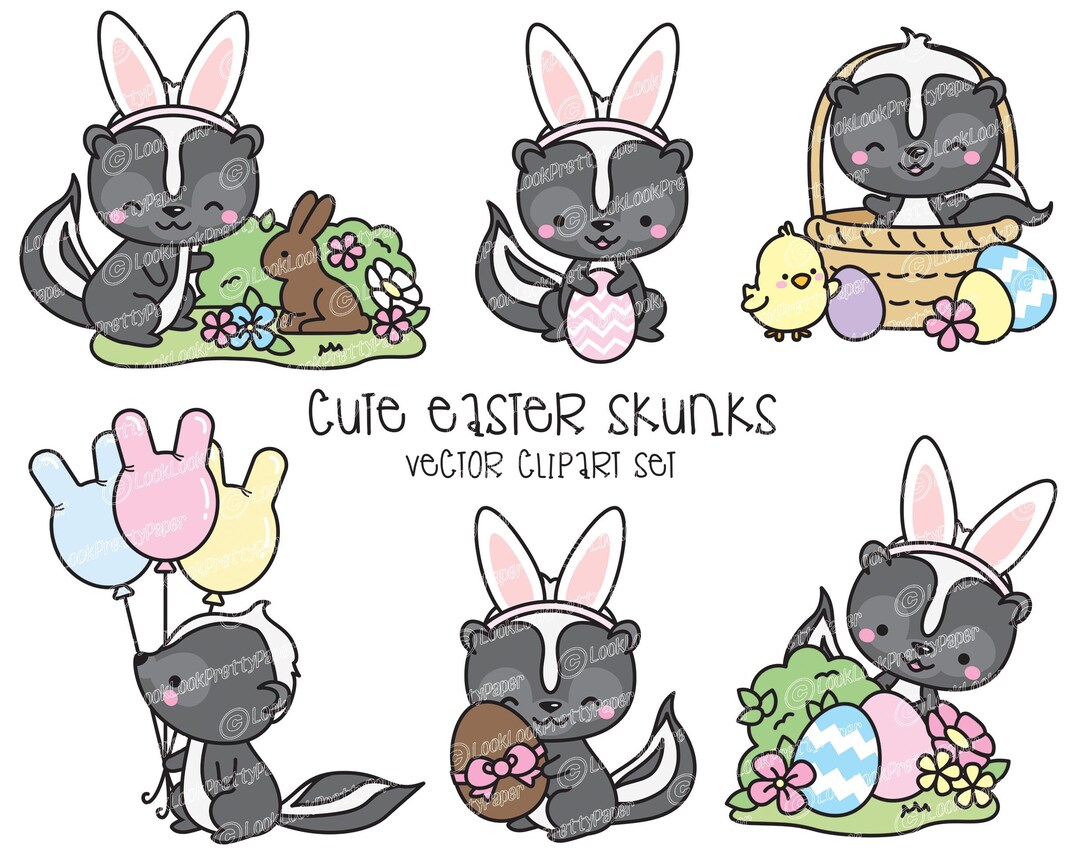 Premium Vector Clipart Kawaii Easter Skunks Cute Easter Skunks Clipart Set High Quality Vectors ...