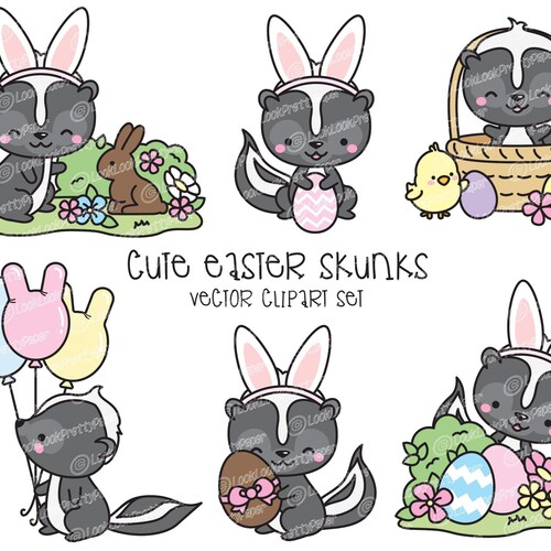 Premium Vector Clipart Kawaii Easter Skunks Cute Easter Etsy