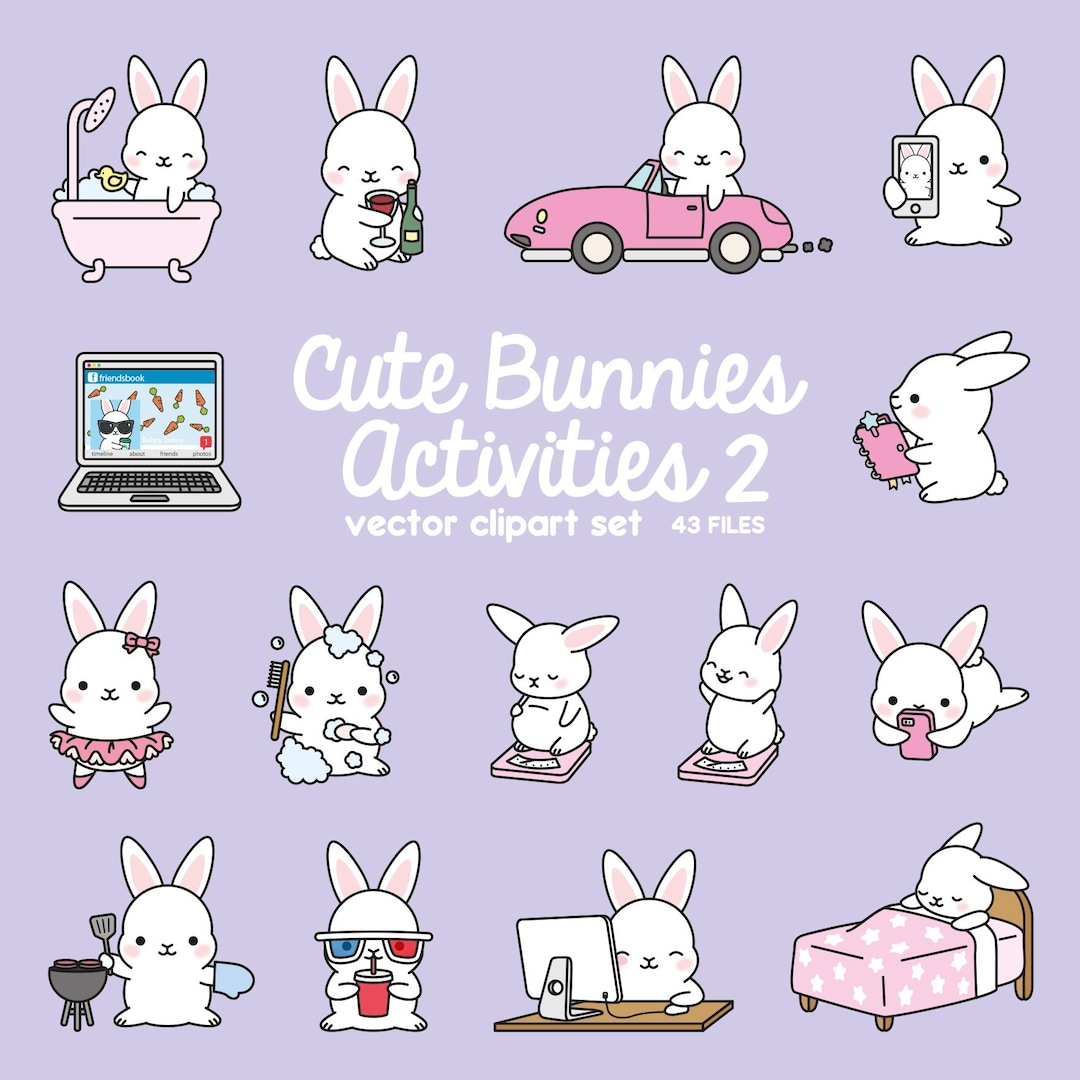 Premium Vector Clipart - Kawaii Bunny - Cute Bunny Planning Clipart ...