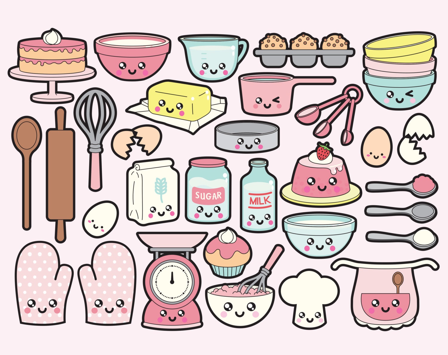 Premium Vector Clipart Kawaii Baking Clipart Kawaii baking | Etsy