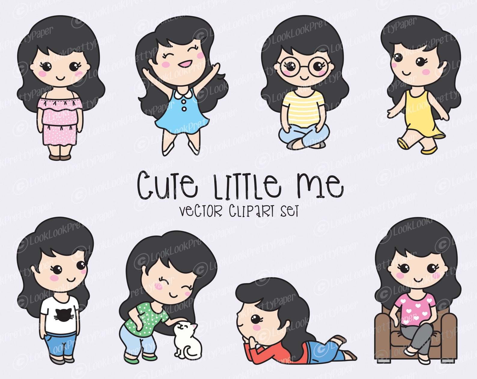 Premium Vector Clipart Cute Me Kawaii Girls Cute Girls - Etsy