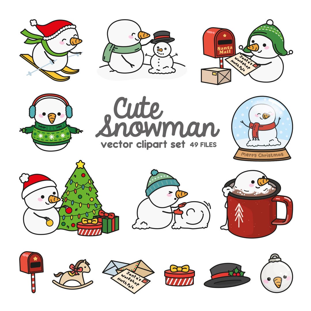 Premium Vector Clipart - Kawaii Snowman - Cute Christmas Snowmen ...