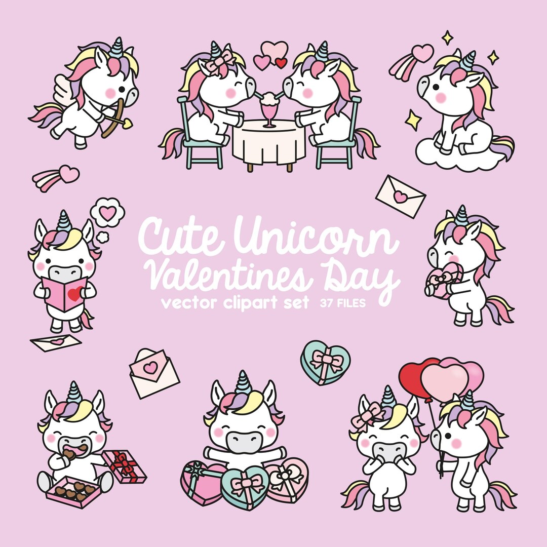 Premium Vector Clipart - Kawaii Valentines Unicorns - Valentines Day ...