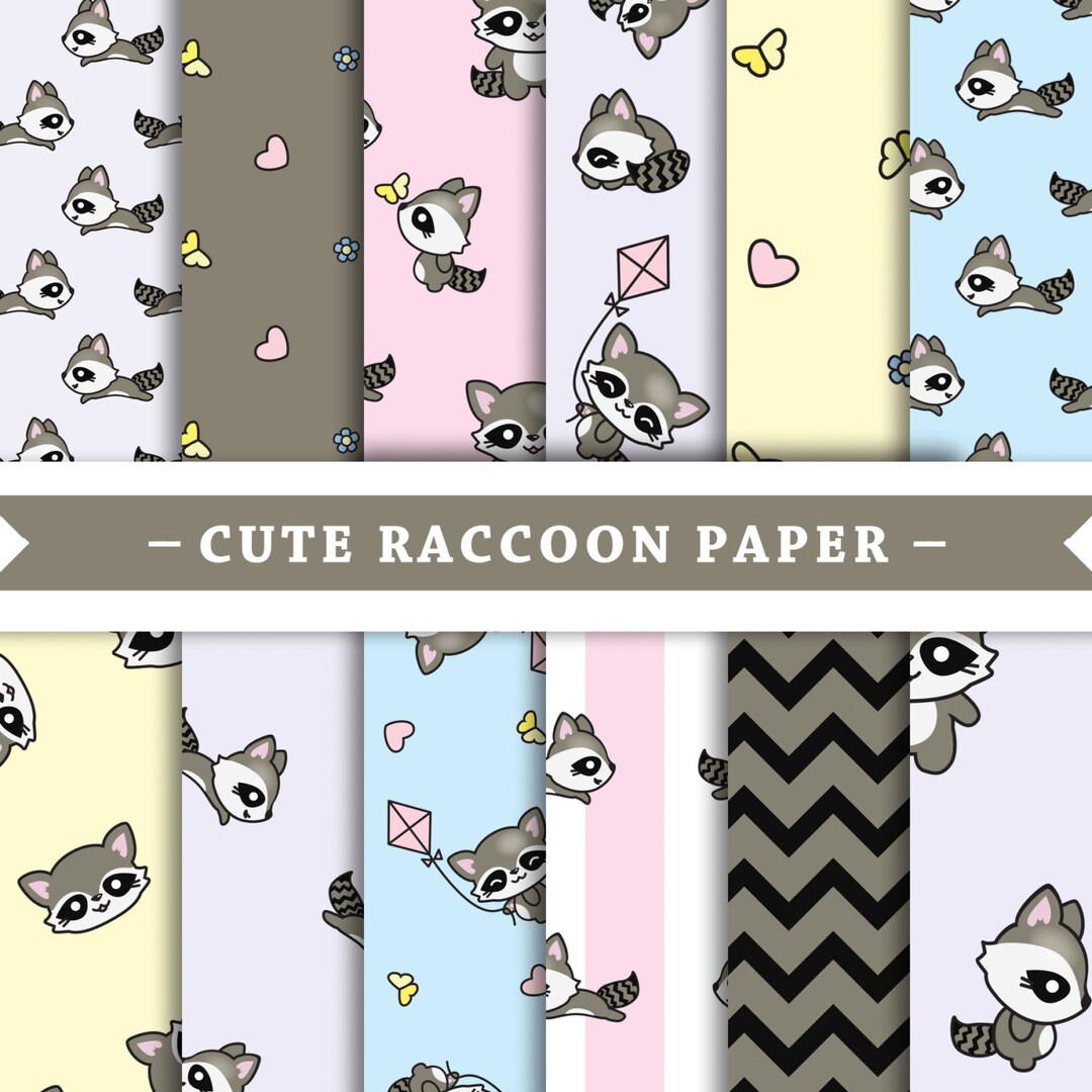 Premium Digital Paper Scrapbooking Paper Kawaii Raccoon Cute Raccoons ...
