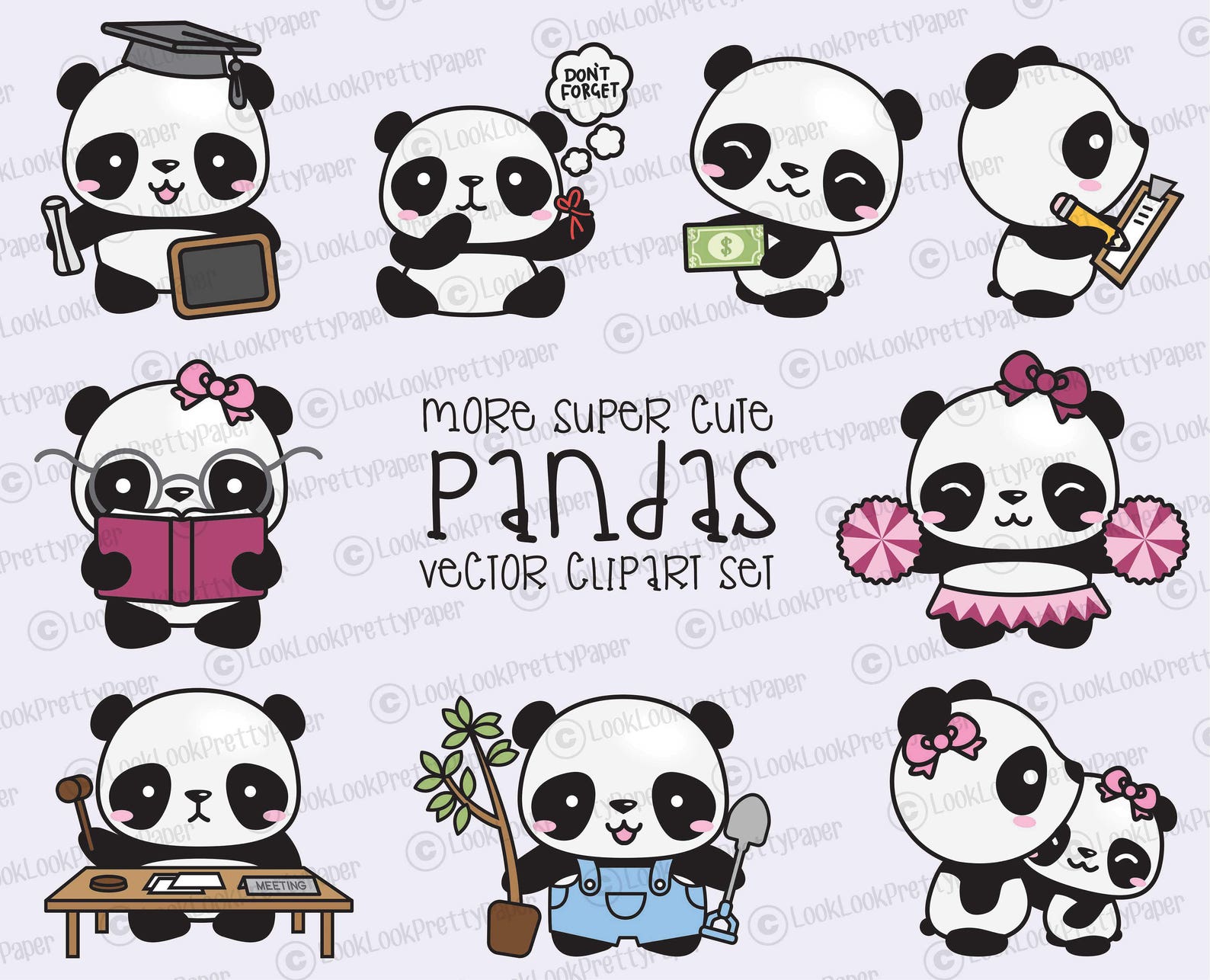 Premium Vector Clipart More Kawaii Pandas More Cute Pandas | Etsy