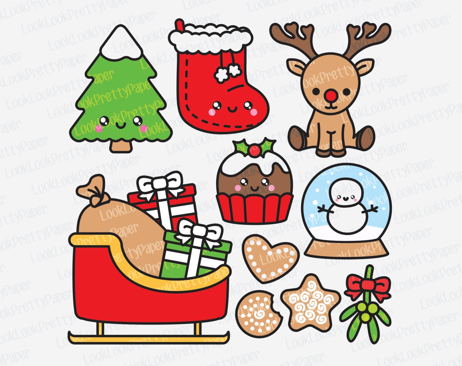 Premium Vector Clipart Kawaii Christmas Another Cute | Etsy