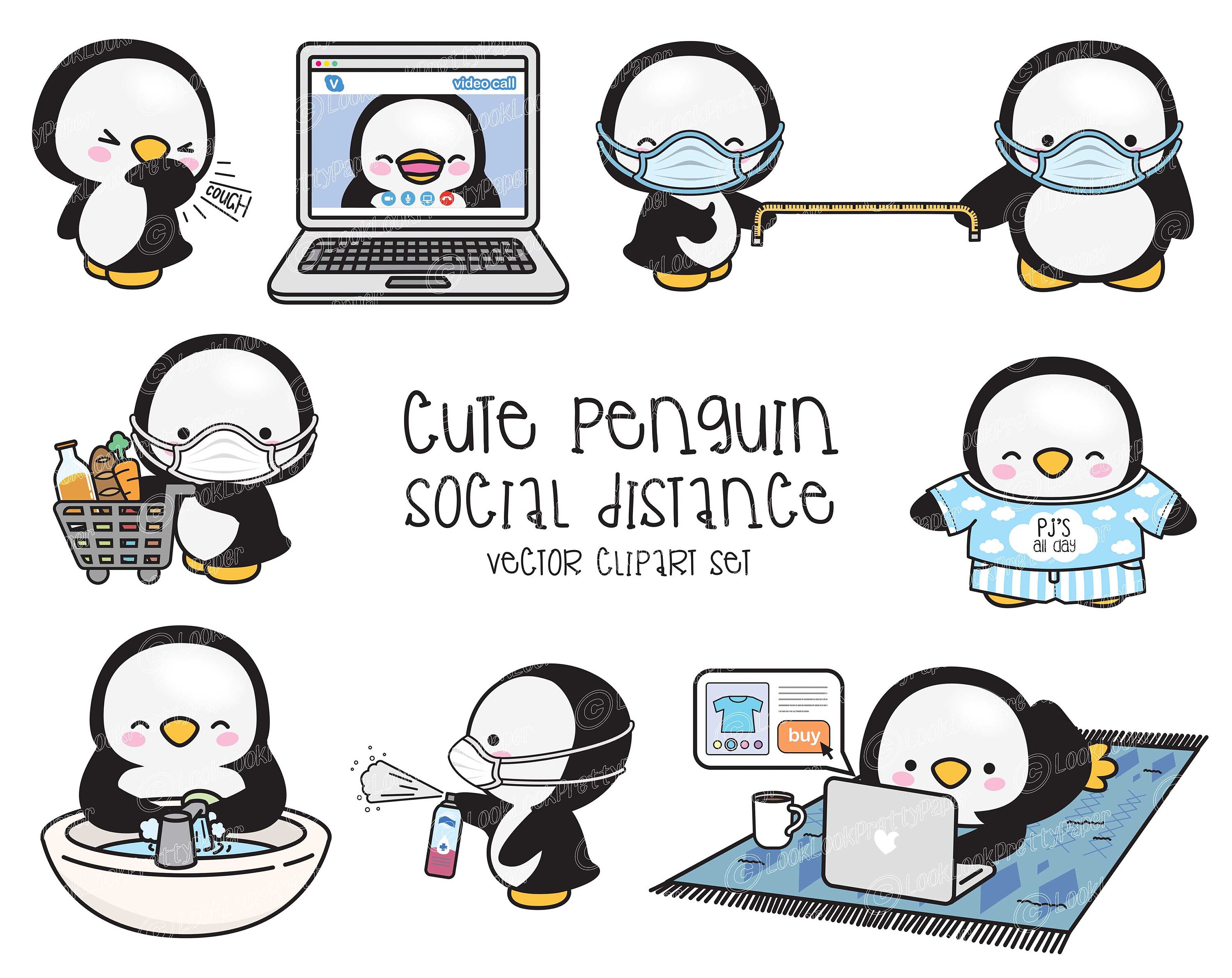 Premium Vector Clipart Kawaii Penguin Cute Penguin Social - Etsy Australia