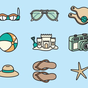 Premium Vector Clipart - Cute Beach Clipart - Kawaii Beach Day Clip Art ...