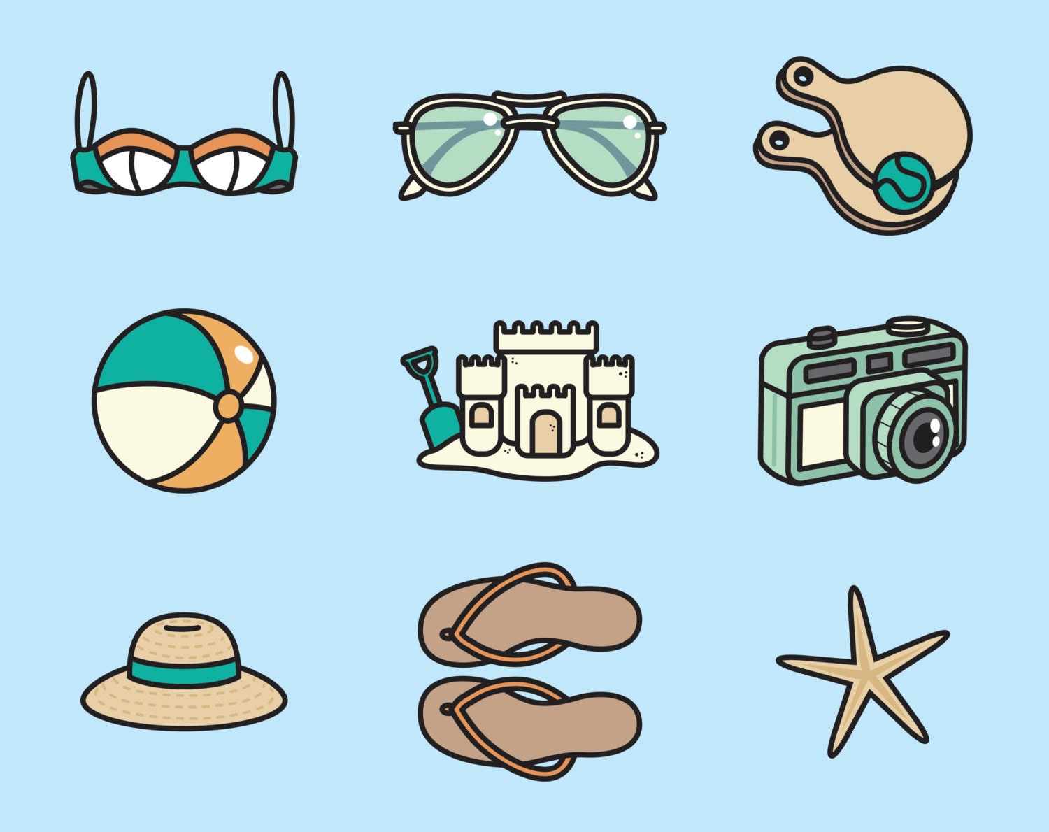 Premium Vector Clipart Cute Beach Clipart Kawaii Beach Day | Etsy