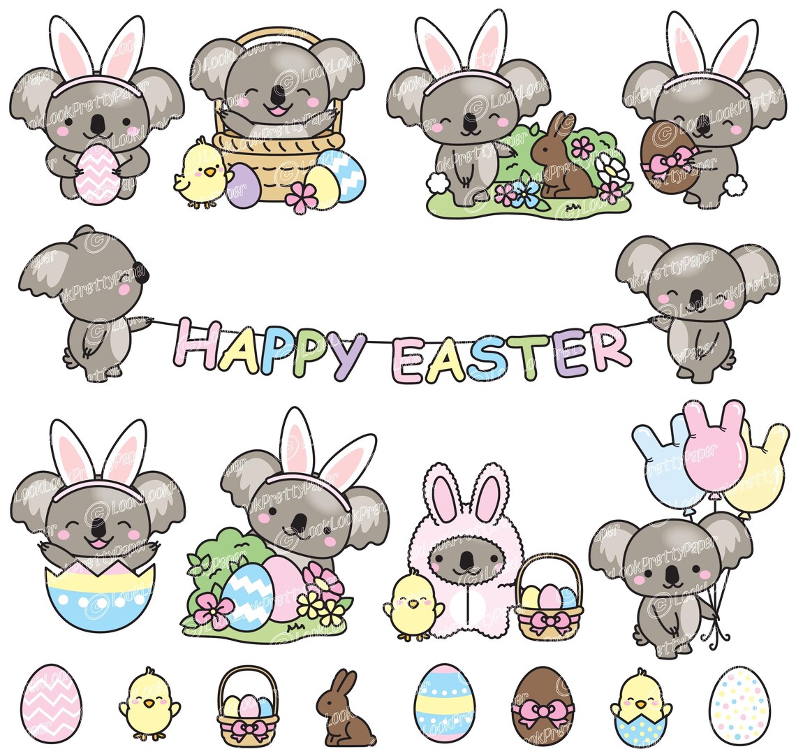 Premium Vector Clipart Kawaii Easter Koalas Cute Easter | Etsy
